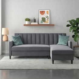 Ecksofa DOREL HOME "Celine, L-Form", grau (anthrazit), B:213cm H:83cm T:154cm, Veloursstoff 100% Polyester, Sofas, Ecksofa, mit Bett-Funktion und Stauraum. Recamiere beidseitig montierbar
