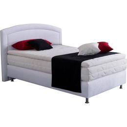 Boxspringbett, wei&szlig;, B:114cm L:210cm, Bezug Unterbox und Kopfteil: Mikrovelours, strapazierf&auml;hig und pflegeleicht (100% Polyester);Bezug Obermatratze: 100% Polyester, waschbar bis 60C;Bezug Topper: 100% Polyester, waschbar bis 60C, Westfalia Schlafkomfort, Komplettbetten, Boxspringbett, mit Topper