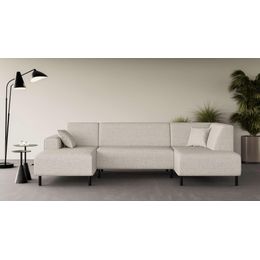 Wohnlandschaft Home Affaire "ARROS U-Form mit Wellenunterfederung, Ma&szlig;e B/T/H: 300/163/81 cm", beige (creme), B:300cm H:81cm T:163cm, 100% Polyester, Sofas, Wohnlandschaft, incl. Zierkissen, mit Recamiere links/rechts bestellbar, auch in Cord