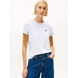 Kurzarmshirt Tommy Hilfiger "TH SCRIPT REG C-NK SS TEE", Damen, Gr. M (38), morning sky blau, Single Jersey, Obermaterial: 95% Baumwolle, 5% Elasthan, unifarben, regular fit normal, Rundhals, Shirts Kurzarmshirt, Stretch, Baumwollmischung, regular fit