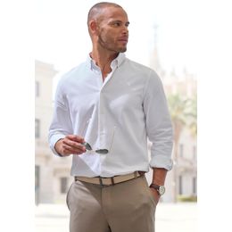 H.I.S. Langarmhemd H.I.S "Regular Fit", Herren, Gr. S (37/38), N-Gr, wei&szlig;, Web, Obermaterial: 100% Baumwolle, unifarben, regular fit, Rundhals, Manschette, Hemden Langarmhemd, in hochwertiger Struktur Optik