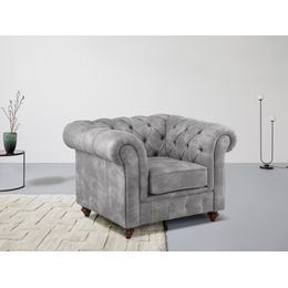 Sessel Home Affaire "Chesterfield B/T/H: 105/69/74 cm", grau (hellgrau), B:105cm H:74cm T:89cm, Luxus-Microfaser (94% Polyester, 5% Nylon, 1% Spandex);Luxus-Microfaser Snake (100% Polyester);Microfaser Antiklederoptik (100% Polyester);NaturLEDER (echtes italienisches Rindsleder), Sessel, Sessel, mit hochwertiger Knopfheftung, auch in Leder