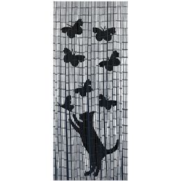 T&uuml;rvorhang Maximex "Modell Katze und Schmetterling", schwarz, B:90cm H:200cm, Bambus, Gardinen, T&uuml;rvorhang, Insekten- und Sichtschutz aus Bambus, f&uuml;r Balkon oder Terrasse, Topseller