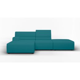 Ecksofa Egoitaliano "Babouche, Designsofa mit au&szlig;ergew&ouml;hnlichem Sitzkomfort zum Wohlf&uuml;hlen", blau (t&uuml;rkis), B:287cm H:80cm T:98cm, Leder CAREZZA (echtes Rindsleder) ist ein Naturleder, dass die urspr&uuml;nglichen Eigenschaften der Haut nicht ver&auml;ndert. Das Vorhandensein von verheilten Narben, K&ouml;rnungsunterschiede, Falten, Adern, Unterschiede in den Farbt&ouml;nen und andere Spuren, die die Natur auf diesen