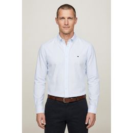 Langarmhemd Tommy Hilfiger "CORE FLEX POPLINE CLASSIC STRIPE", Herren, Gr. XL, N-Gr, sweet blau, stripe, Web, Obermaterial: 100% Baumwolle, regular fit normal, 1-Knopf-Manschette, Hemden Langarmhemd, regular fit, Button-down-Kragen, feine Streifen