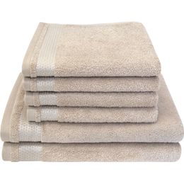 Handtuch Set Dyckhoff "Gloss", beige (natur), 6 Stk., Walkfrottier, Walkfrottier, Obermaterial: 100% Baumwolle, Handtuch-Sets, Handtuch Set, 4 Handt&uuml;cher (50x100cm), 2 Duscht&uuml;cher (70x140cm)