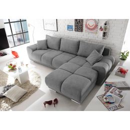 Ecksofa ED EXCITING DESIGN "Anton L-Form", grau (dunkelgrau), B:289cm H:85cm T:189cm, 95% Polyester, 5% Nylon, Sofas, Ecksofa, mit Bettfunktion, Bettkasten & 2 Zierkissen