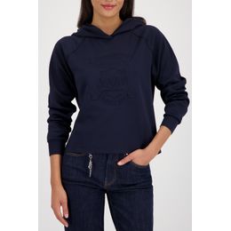 Kapuzensweatshirt monari, Damen, Gr. 40, marine, Sweatware, Obermaterial: 96% Polyester, 4% Elasthan, unifarben, regular fit normal, Rundhals, B&uuml;ndchen, Sweatshirts Kapuzensweatshirt, Regular Fit, gepr&auml;gtes Emblem