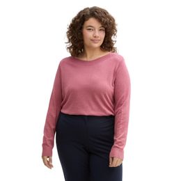 Strickpullover Tom Tailor PLUS, Damen, Gr. 44, rosa (wine rose melange inject), Strick, Obermaterial: 85% Viskose, 15% Polyamid, meliert, regular fit taillenbedeckt, U-Boot-Ausschnitt, B&uuml;ndchen, Pullover Strickpullover, mit U-Boot Ausschnitt