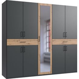 Dreht&uuml;renschrank wimex "Tibet", grau (graphit, absetzung artisan eiche nachbildung), B:225cm H:208cm T:58cm, Holzwerkstoff, Schr&auml;nke, Dreht&uuml;renschrank, mit Schubk&auml;sten auf bequemer Zugriffsh&ouml;he