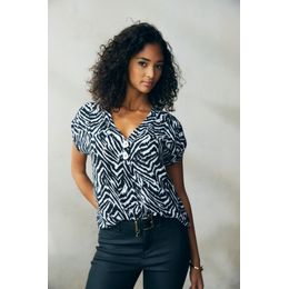 Schlupfbluse Lascana, Damen, Gr. 38, beige (schwarz, creme, bedruckt), Web, Obermaterial: 100% Viskose, figurumspielend h&uuml;ftlang, V-Ausschnitt, Blusen Schlupfbluse, mit Zebraprint und modischen Kn&ouml;pfen, Kurzarmbluse, sommerlich, Topseller