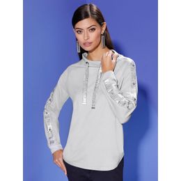 CR&Eacute;ATION L Sweatshirt CREATION L, Damen, Gr. 42, grau (hellgrau, silberfarben, bedruckt), 95% Polyester, 5% Elasthan, gemustert, unifarben, Sweatshirts Sweatshirt
