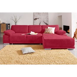 Sit & More Ecksofa SIT & MORE "Coria L-Form", rot, B:282cm H:80cm T:162cm, Kunstleder SOFTLUX;Struktur ( 100% Polyester);Struktur fein ( 90% Polyester; 10% Polyamid);Luxus-Microfaser ALTARA NUBUCK (100% Polyester), Sofas, Ecksofa, mit XL-Recamiere, wahlweise mit Bettfunktion