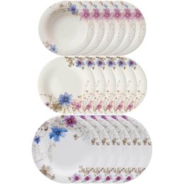 Villeroy & Boch Geschirr-Set VILLEROY & BOCH "Teller Set Mariefleur Gris Basic 18 tlg. 12er Set bunt", bunt, 2 tlg., Porzellan, Geschirr-Sets, Geschirr-Set