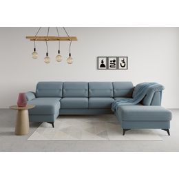 Sit & More Wohnlandschaft SIT & MORE "Sinatra U-Form", blau (hellblau), B:326cm H:85cm T:220cm, 90% Polyester, 10% Polyamid, Sofas, Wohnlandschaft, optional mit Kopfteilverstellung und Armteilfunktion, Metallf&uuml;&szlig;e