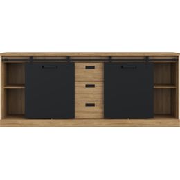 Sideboard FORTE "Kaszimiro", schwarz (waterford eiche, schwarz), B:213,4cm H:88,2cm T:52cm, Holzwerkstoff, Sideboards, Sideboard