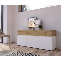 Lowboard Home Affaire "Rimini", braun (alpinwei&szlig;, artisan eiche), B:134,9cm H:59cm T:40cm, Holzwerkstoff, Sideboards, Lowboard, Breite 135 cm
