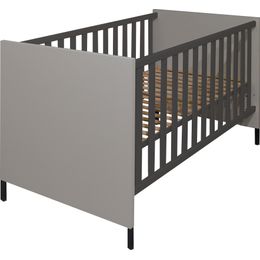 M&auml;usbacher Babybett M&Auml;USBACHER, kreidegrau, anthrazit, B:76cm H:93cm T:144cm, Holzwerkstoff, Babybetten, Babybett, Metallf&uuml;&szlig;e, Metallgriffe