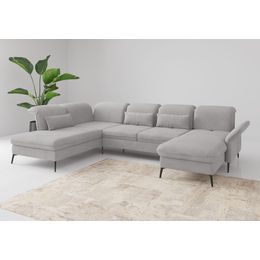 Sit & More Wohnlandschaft SIT & MORE "Emely, inkl. Sitztiefenverstellung", silber, B:359cm H:92cm T:231cm, 90% Polyester, 10% Polyamid, Sofas, Wohnlandschaft, wahlweise mit Bettfunktion,Bettkasten,Kopf- & Armteilverstellung