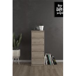 Highboard Inosign "Naia, Hochkommode, 5 Schubladen, Aufbewahrung, grifflose Front", braun (jackson hickory), B:40,4cm H:111,3cm T:50cm, Holzwerkstoff, Sideboards, Highboard, Modern, skandinavisches Design, Schmal, in mehrere Farben