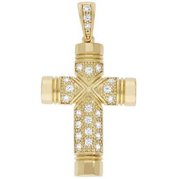 Kettenanh&auml;nger Firetti "Schmuck Geschenk Silber 925 Halsschmuck Anh&auml;nger Kreuz", gold (gelbgoldfarben, wei&szlig;), Schmuckanh&auml;nger, Damen, Silber 925 (Sterlingsilber), 9,7 g, Kettenanh&auml;nger, mit Zirkonia (synth.)