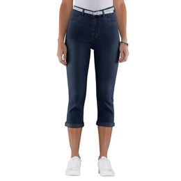 Caprijeans Classic Basics, Damen, Gr. 56, Normalgr&ouml;&szlig;en, blau (blau, stone, washed), 81% Baumwolle, 17% Polyester, 2% Elasthan, unifarben, 3/4-L&auml;nge, Jeans Caprijeans