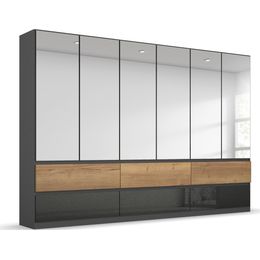 Dreht&uuml;renschrank Rauch "Winnipeg", grau (graumetallic, hochglanz grau), B:271cm H:210cm T:56cm, Holzwerkstoff, Schr&auml;nke, Dreht&uuml;renschrank, grifflose Front, Schubk&auml;sten m. Griffmulde, auch mit Beleuchtung