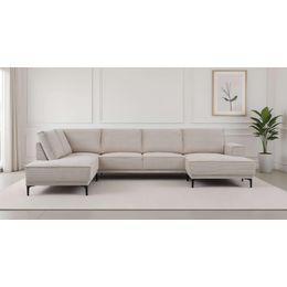 Wohnlandschaft OTTO HOME "XXL Sofa Oland, Struktur, Flachgewebe, Luxus-Microfaser, Boucle", sand, B:345cm H:85cm T:210cm, 92%PES 8%NY, Sofas, Wohnlandschaft, U-Form, 345 cm, Wellenunterfederung, Skandi-Design, Metallf&uuml;&szlig;e
