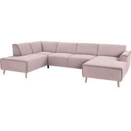 Wohnlandschaft Home Affaire "Janek Scandic Design, elegant und zeitlos U-Form", rosa (flamingo), B:324cm H:81cm T:191cm, Struktur fein ( 100% Polyester);Struktur weich (92% Polyester, 8% Nylon);Struktur weich (92% Polyester, 8% Nylon), Sofas, Wohnlandschaft, mit Federkern und Keder in scandinavischem Design