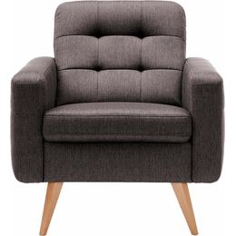 Sessel exxpo - SOFA FASHION "Nappa, Loungesessel mit aktueller R&uuml;ckensteppung, bequem und modern", braun (coffee), B:81cm H:87cm T:78cm, Struktur ( 100% Polyester), Sessel, Sessel, hohe Holzf&uuml;&szlig;e