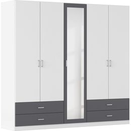 Dreht&uuml;renschrank Rauch "Kleiderschrank Schrank Garderobe W&auml;scheschrank BORBONA", wei&szlig; (alpinwei&szlig;, graumetallic), B:226cm H:210cm T:54cm, Holzwerkstoff, Schr&auml;nke, Dreht&uuml;renschrank, in 2 Breiten, mit Spiegel und vielen Farbkombinationen MADE IN GERMANY