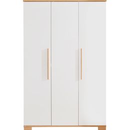 Kleiderschrank Paidi "YOLANDA in Wei&szlig; mit Eiche-Dekor, 3 T&uuml;ren mit Soft-Close", wei&szlig; (kreidewei&szlig;, eiche, montana), B:123,5cm H:194,5cm T:55,6cm, Schr&auml;nke, Kleiderschrank, inkl. Kleiderstangen und Einlegeb&ouml;den, Massivholz-Griffe