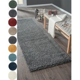Hochflor-L&auml;ufer "My Shaggy", grau (dunkelgrau), B:80cm H:37mm L:200cm, Polypropylen (PP), MyFlair M&Ouml;BEL & ACCESSOIRES, Teppiche, Hochflor-L&auml;ufer, Shaggy, Uni Farben, leicht gl&auml;nzend, Microfaser, extra flauschig
