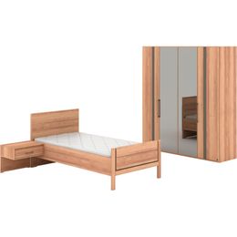 Schlafzimmer-Set Musterring "Sorrent, Kleiderschrank, Bett & Nachtkommoden, teilmassiv Eiche", braun, ohne Matratze, B/H: 100cm x 200cm, Glas, Hartfaserplatte, Holz teilmassiv, Holzwerkstoff, Massivholz, Schlafzimmerm&ouml;bel-Sets, Schlafzimmer-Set, mit Dreh- und Faltt&uuml;ren, Schrankbreite 200cm, Bett mit Stollfu&szlig;