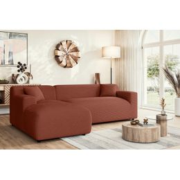 Ecksofa Home Affaire "LILLIANA Designsofa, L-Form mit Recamiere rechts/links bestellbar", orange (terra), B:256cm H:76cm T:160cm, 100% Polyester, Sofas, Ecksofa, L-Form mit Wellenunterfederung, Ma&szlig;e B/T/H: 256/160/76 cm