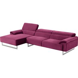 Ecksofa Egoitaliano "Malika, edel und bequem, Designsofa mit hochwertigen Bez&uuml;gen, L-Form", pink (fuchsia), B:287cm H:94cm T:165cm, Sofas, Ecksofa, mit Recamiere, inkl. Kopfteilverstellung und chromfarbenen Metallf&uuml;&szlig;en