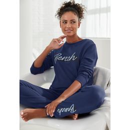 Sweatshirt BENCH. LOUNGEWEAR, Damen, Gr. 44/46, blau (navy), Interlock, Obermaterial: 60% Baumwolle, 40% Polyester, Basic, bequem h&uuml;ftlang, Rundhals, Rippb&uuml;ndchen, Sweatshirts Sweatshirt, mit Logodruck und Stickerei, Loungewear