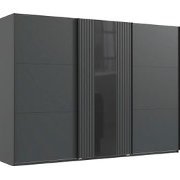 Schwebet&uuml;renschrank wimex "Atlanta by fresh to go", schwarz (graphit, glas schwarz, akustikpaneel optik graphit), B:300cm H:216cm T:65cm, Holzwerkstoff, Schr&auml;nke, Schwebet&uuml;renschrank, mit Akustikpaneel Optik (3D Leisten), Lamelle
