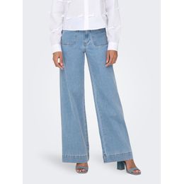 High-waist-Jeans Only "ONLMADELINE HW WD POCKET DNM GUA221 NOOS", Damen, Gr. S, L&auml;nge 32, light blau denim, Denim/Jeans, Obermaterial: 74% Baumwolle, 25% Polyester, 1% Elasthan, unifarben, lang, Jeans High-waist-Jeans