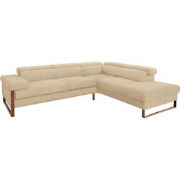 Ecksofa W.Schillig "finn, Designsofa mit tollem Sitzkomfort, bequem, L-Form", beige (sahara s37), B:281cm H:71cm T:230cm, Flachgewebe S22 (100% Polyester);Stoff S37 (100% Polyester);Longlife Xtra-Leder Z59: Glattleder mit modischer Pr&auml;gung. Hautst&auml;rke 0, 9 - 1, 1 mm, Sofas, Ecksofa, German Design Award 2016, Fu&szlig;gestell Nussbaum natur, Breite 281 cm