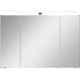 Badezimmerspiegelschrank SAPHIR "Quickset 945 Badschrank, 3 Spiegelt&uuml;ren, 6 Einlegeb&ouml;den, 105 cm breit", grau (oxid dunkelgrau quer), B:105cm H:70cm T:16cm, Holzwerkstoff, Schr&auml;nke, Badezimmerspiegelschrank, inkl. LED-Beleuchtung, T&uuml;rd&auml;mpfer, Schalter-/Steckdosenkombination