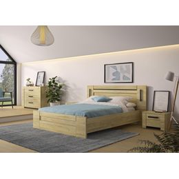 Einzelbett GAMI "Sofia", gold (eiche goldfarben, eiche goldfarben, eiche goldfarben), B:197cm H:99cm L:207cm, Betten, Einzelbett, Bett mit integrierte Leselampe