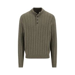 Troyer Fynch-Hatton, Herren, Gr. 4XL, schwarz khaki, Strick, Obermaterial: 65% Baumwolle, 35% Wolle, unifarben, normal h&uuml;ftbedeckend, Rundhals, Flachstrickb&uuml;ndchen, Pullover Troyer, Strickpullover mit Zopfmuster und Knopfleiste, Woll-Anteil