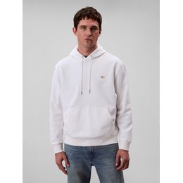 Kapuzensweatshirt Calvin Klein Jeans "400GSM TERRY BADGE HOODIE", Herren, Gr. XL, hellwei&szlig;, Sweatware, Obermaterial: 100% Baumwolle, l&auml;ssig geschnitten normal, Rundhals, eingesetzt Rippb&uuml;ndchen, Sweatshirts Kapuzensweatshirt, Mit Rundhalsausschnitt