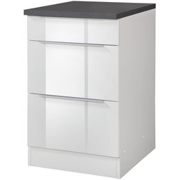 Unterschrank KOCHSTATION "KS-Brindisi", wei&szlig; (wei&szlig; hochglanz, wei&szlig;), B:50cm H:85cm T:60cm, Holzwerkstoff, MDF, Schr&auml;nke, Unterschrank, 50 cm breit, inklusive 2 gro&szlig;er Ausz&uuml;ge