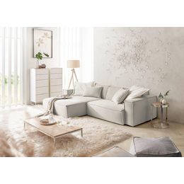 Ecksofa 3C CANDY "Matteo in elegant, kubischer Formensprache, bequem, L-Form", silber, B:276cm H:72cm T:168cm, 95% Polyester, 5% Nylon, Sofas, Ecksofa, mit auff&auml;lliger Kedernaht, Feincord-Bezug, Lounge-Charakter