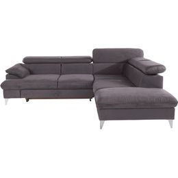 Ecksofa COTTA "Caluso L-Form", grau, B:256cm H:74cm T:208cm, Kunstleder SOFTLUX;NaturLEDER (echtes Rindsleder);Microfaser PRIMABELLE (100% Polyester), Sofas, Ecksofa, mit Kopfteilverstellung, wahlweise mit Bettfunktion & Bettkasten