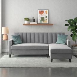 Ecksofa DOREL HOME "Celine, L-Form", grau, B:213cm H:83cm T:154cm, Veloursstoff 100% Polyester, Sofas, Ecksofa, mit Bett-Funktion und Stauraum. Recamiere beidseitig montierbar
