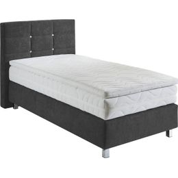 Boxspringbett, grau (anthrazit), B:115cm L:210cm, Bezug: Microvelours 100% Polyester;Polsterung: 100% Polyester, Westfalia Schlafkomfort, Komplettbetten, Boxspringbett, mit Kn&ouml;pfen in Kristalloptik, wahlweise mit Topper