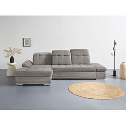 Ecksofa COTTA "Holiday L-Form mit Sitztiefen-, Armteil- und Kopfteilverstellung", grau (elephant), B:302cm H:86cm T:190cm, 100% Polyester, Sofas, Ecksofa, wahlweise mit Bettfunktion & Bettkasten